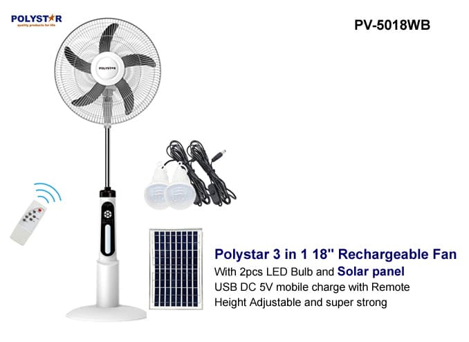 Buy Polystar 18 inches Rechargeable Fan With Solar And Bulb PVKL-5018WB ...